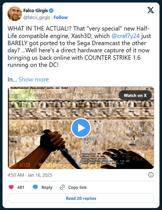 Counter-Strike на SEGA Dreamcast - 17.01.25 14:10 | Пикабу