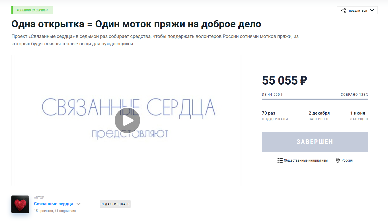 Финальная новость о добром деле проекта Связанные сердца - 05.12.24 09:10 | Пикабу